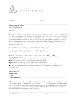 Hair Color Consent Form And Waiver For Professional Salons